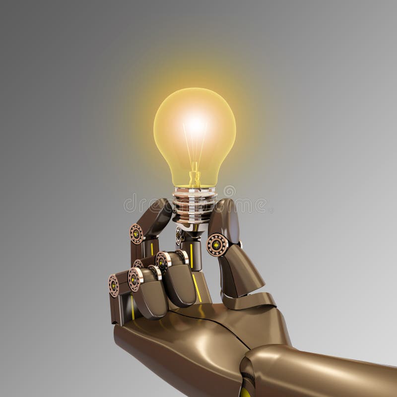 Robot Hand Holding a Light Bulb Stock Illustration - Illustration of ... Robot Hand Holding a Light Bulb Stock Illustration - Illustration of ...