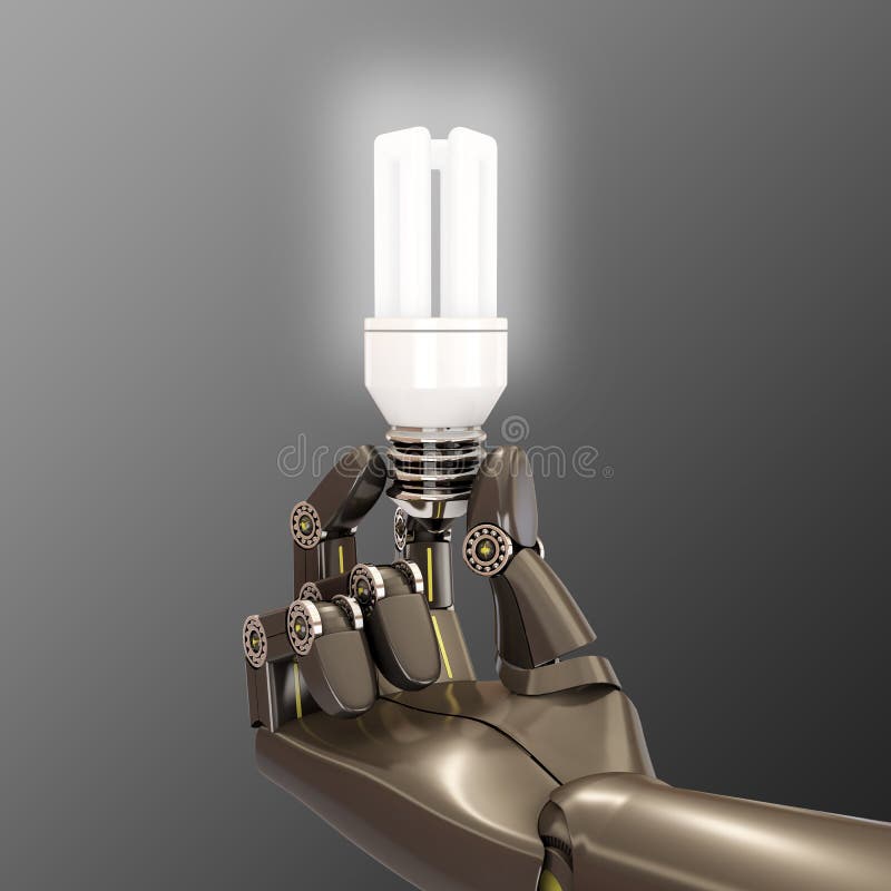 Robot Hand Holding a Light Bulb Stock Illustration - Illustration of ... Robot Hand Holding a Light Bulb Stock Illustration - Illustration of ...