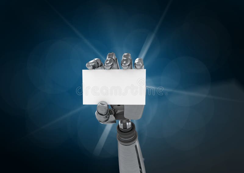 Robot Hand Holding Placard Against Blue Background Stock Illustration ...
