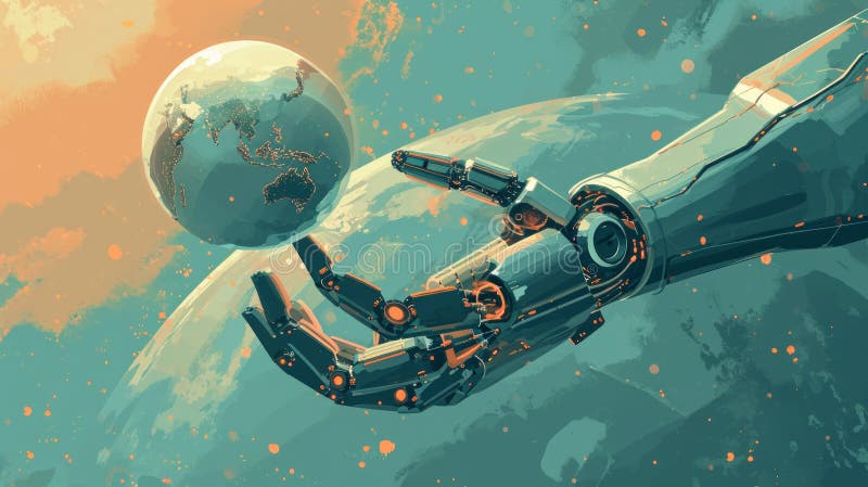 Robot Hand Holding Planet Earth. Illustration of Artificial ...