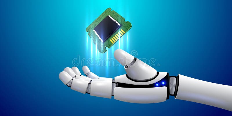 Robot Hand Holding Processor. Technology, Machine Learning, Neural Network, Artificial ...
