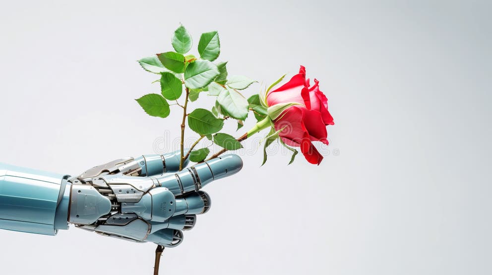 Robot Hand Holding a Rose. AI Generated. Stock Image - Image of ...