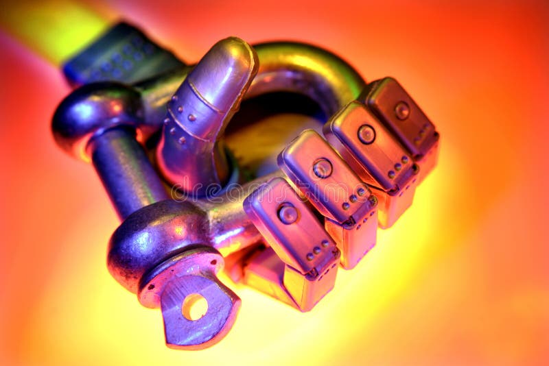 Robot hand holding shackle stock photo. Image of symbol - 5791764