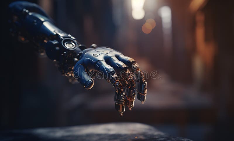 Robot Hand Holding Something on Dark Background. 3d Rendering. Stock ...