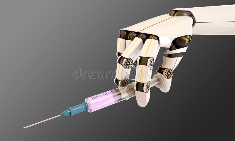 Robot hand holding syringe stock illustration. Illustration of limb ...