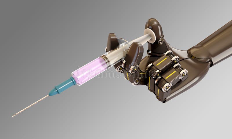 Robot hand holding syringe stock illustration. Illustration of ...