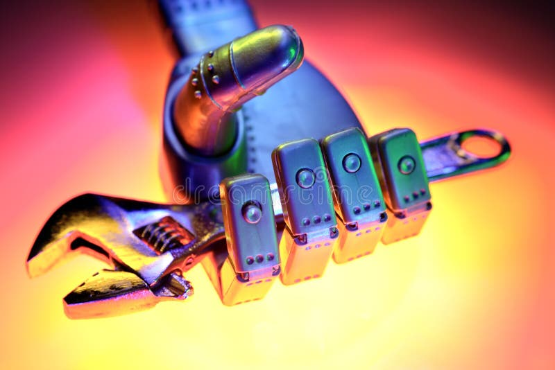 Robot hand holding wrench stock photo. Image of robotic - 5791732