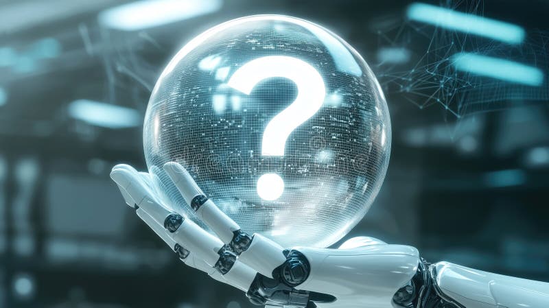 A Robot Hand Holds a Glowing Question Mark. Generative AI Stock ...