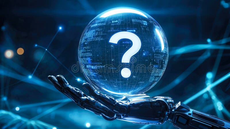 A Robot Hand Holds a Glowing Question Mark. Generative AI Stock ...
