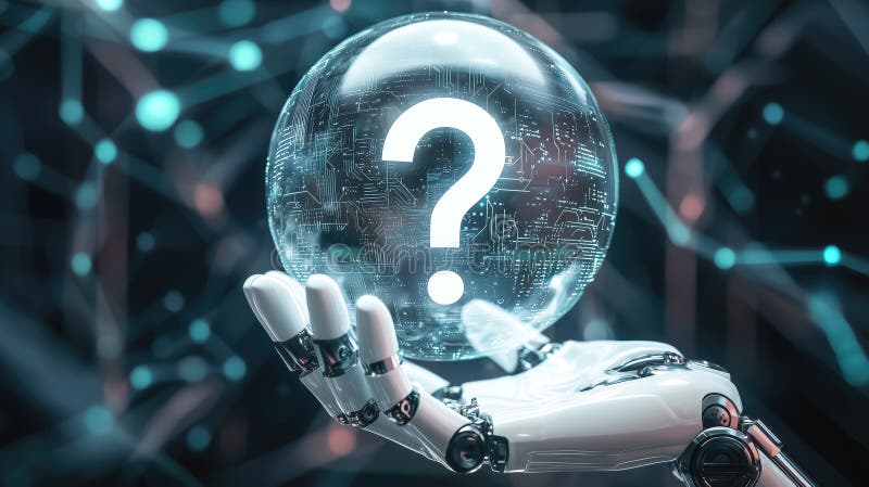 A Robot Hand Holds a Glowing Question Mark. Generative AI Stock ...