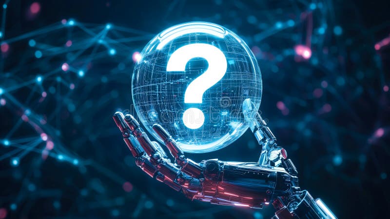 A Robot Hand Holds a Glowing Question Mark. Generative AI Stock ...