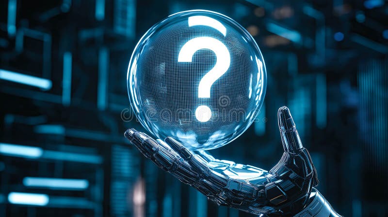 A Robot Hand Holds a Glowing Question Mark. Generative Ai Stock ...