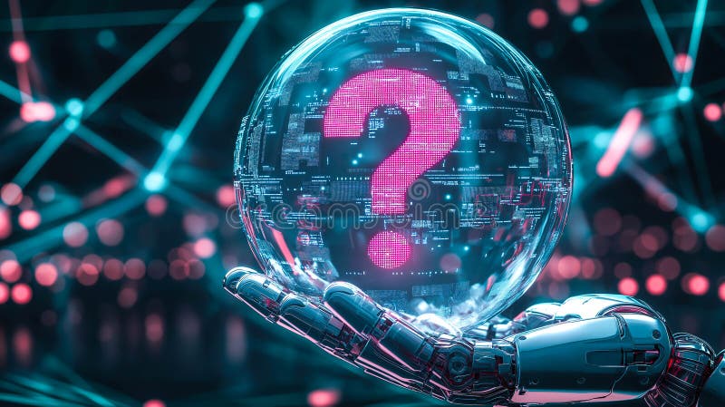 A Robot Hand Holds a Glowing Question Mark. Generative Ai Stock ...