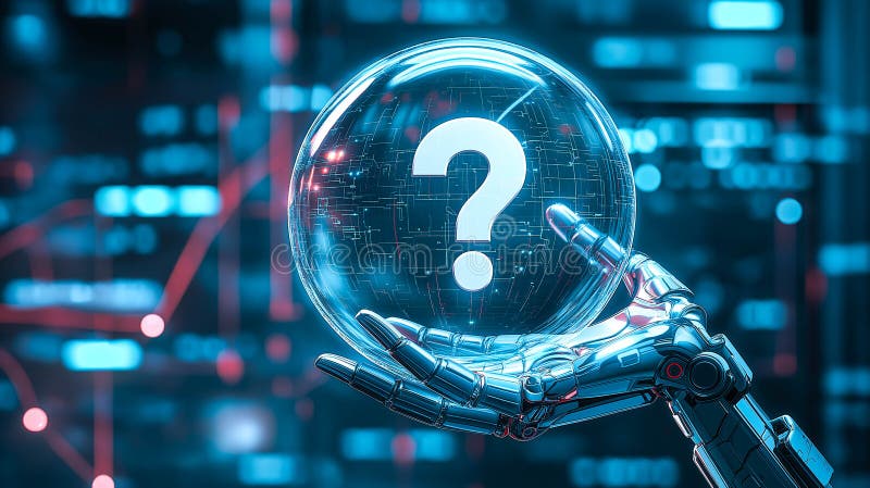 A Robot Hand Holds a Glowing Question Mark. Generative Ai Stock ...