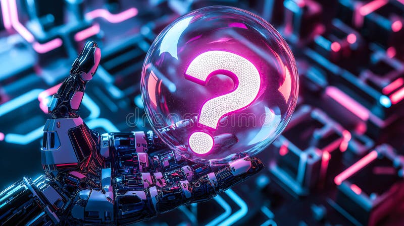 A Robot Hand Holds a Glowing Question Mark. Generative Ai Stock ...