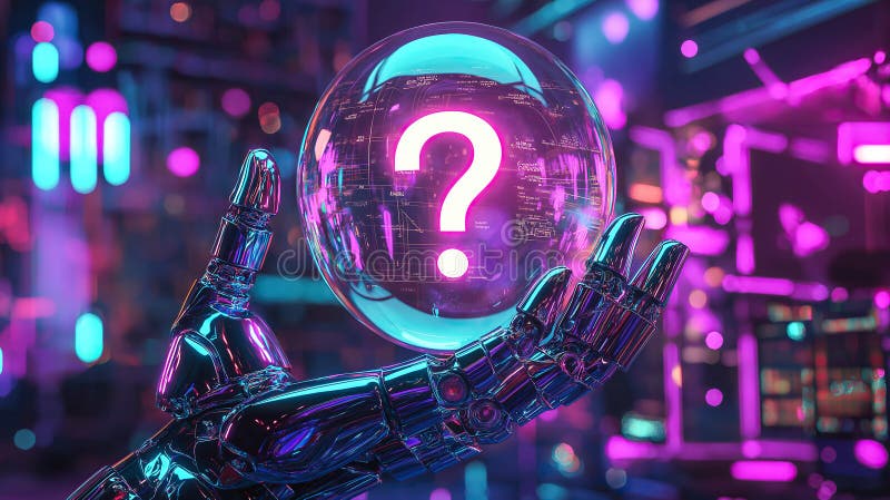 A Robot Hand Holds a Glowing Question Mark. Generative Ai Stock ...