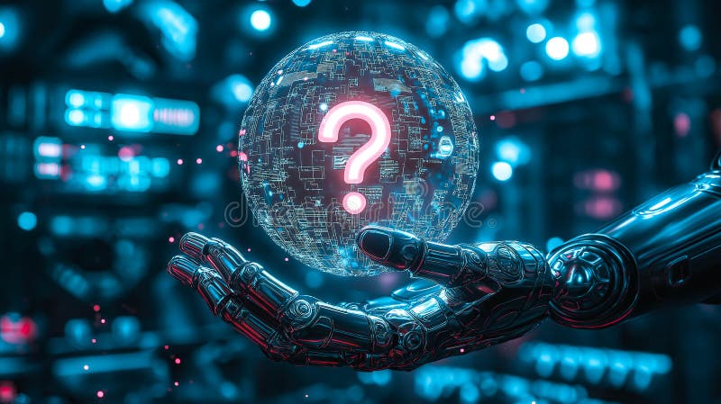 A Robot Hand Holds a Glowing Question Mark. Generative Ai Stock ...