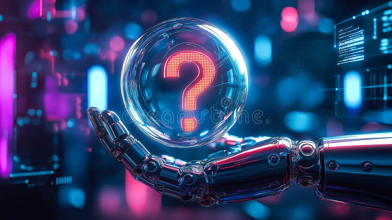 A Robot Hand Holds a Glowing Question Mark. Generative Ai Stock ...