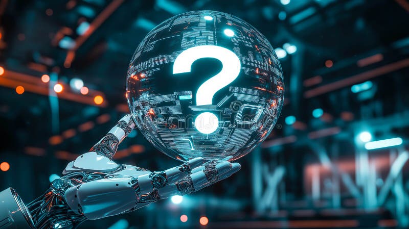 A Robot Hand Holds a Glowing Question Mark. Generative Ai Stock ...