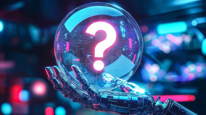 A Robot Hand Holds a Glowing Question Mark. Generative Ai Stock ...