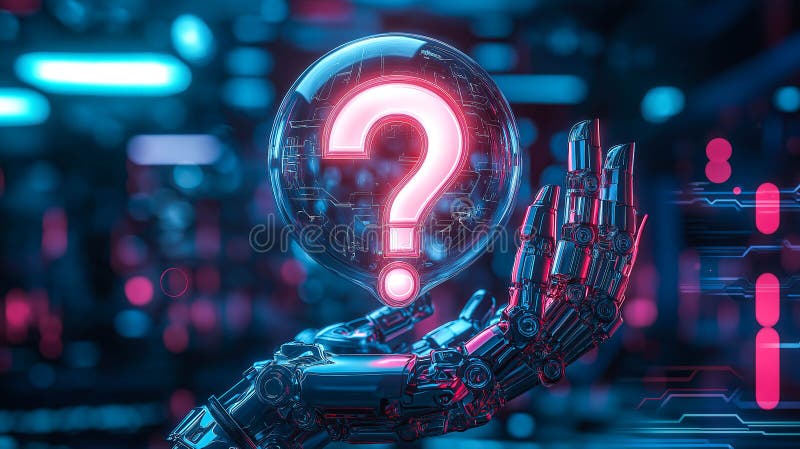 A Robot Hand Holds a Glowing Question Mark. Generative Ai Stock ...
