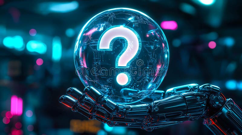 A Robot Hand Holds a Glowing Question Mark. Generative Ai Stock ...