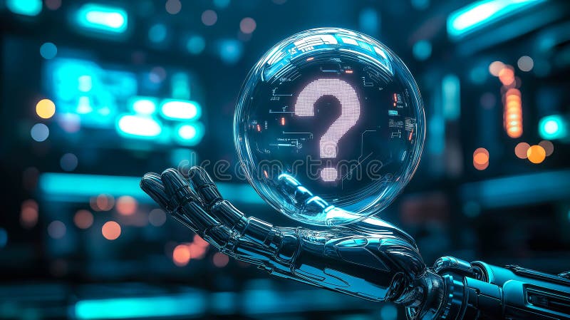 A Robot Hand Holds a Glowing Question Mark. Generative Ai Stock ...