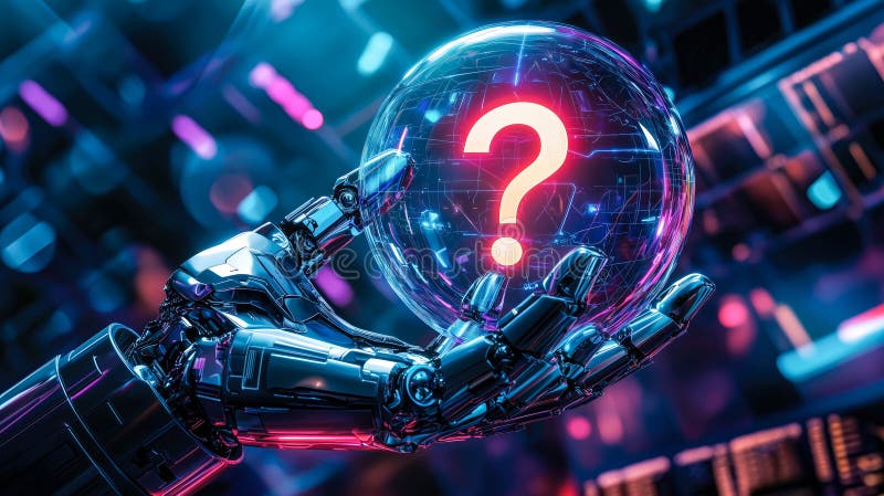 A Robot Hand Holds a Glowing Question Mark. Generative AI Stock ...