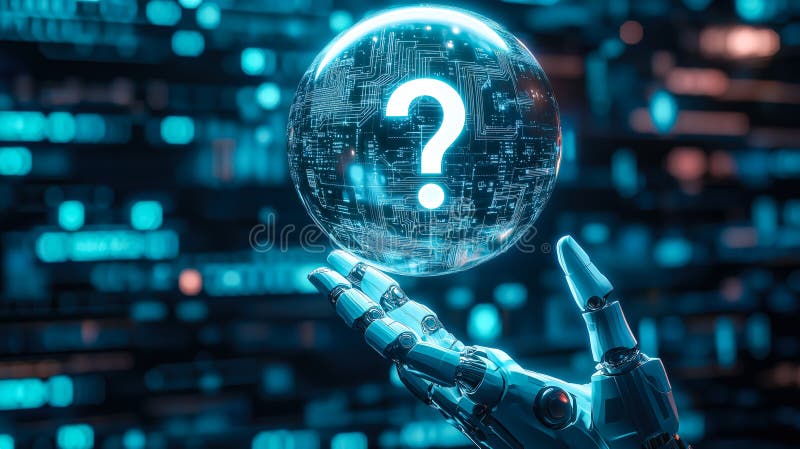 A Robot Hand Holds a Glowing Question Mark. Generative AI Stock ...
