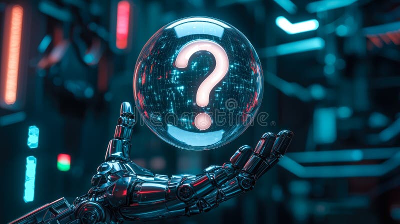 A Robot Hand Holds a Glowing Question Mark. Generative AI Stock ...