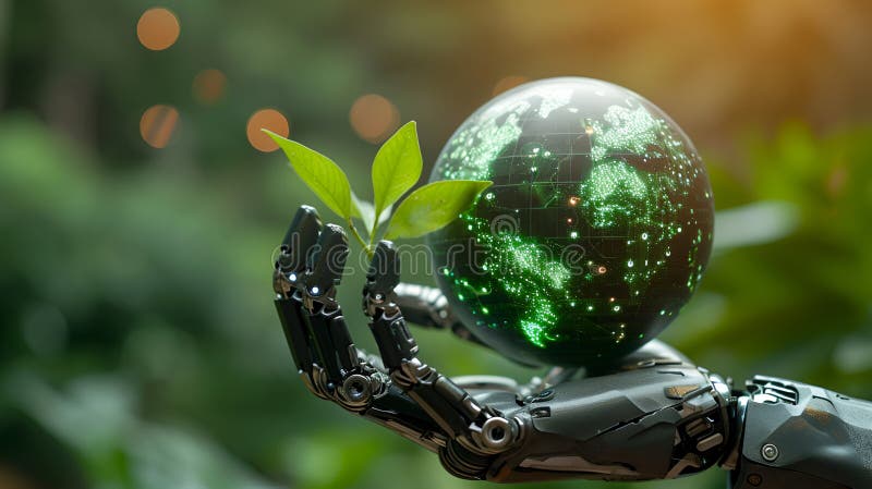A Robot Hand Holds a Model of the Planet Earth Stock Illustration ...