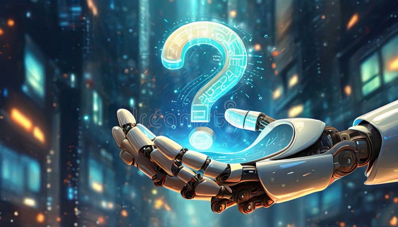 Robot Hand and Hologram Question Mark Stock Illustration - Illustration ...