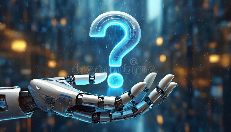 Robot Hand and Hologram Question Mark Stock Illustration - Illustration ...