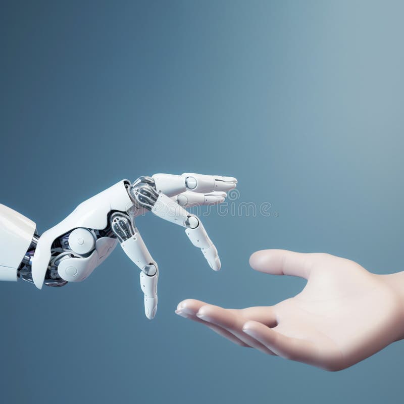 Robot Hand and Human Hand Reach Out To Help Each Other. Collaboration ...