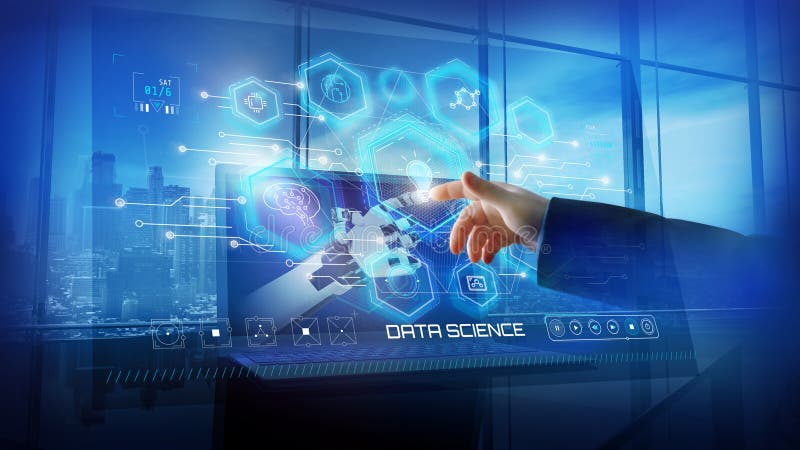 Robot Hand and Human Hand Touch Digital Graphic Interface. Stock ...