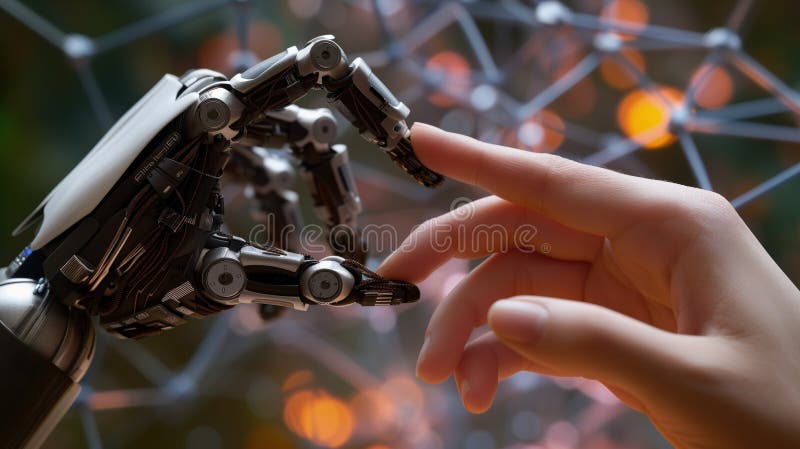 Robot Hand and Human Hand Touching Each Other Stock Illustration ...