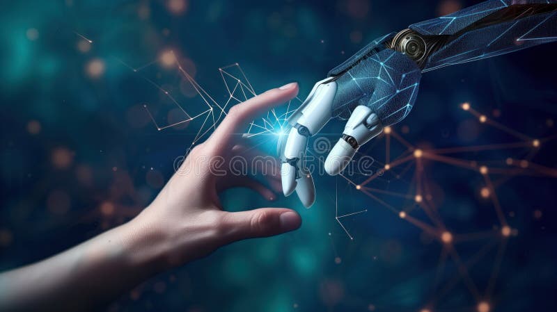 Robot Hand and Human Hand Touching Each Other Stock Illustration ...