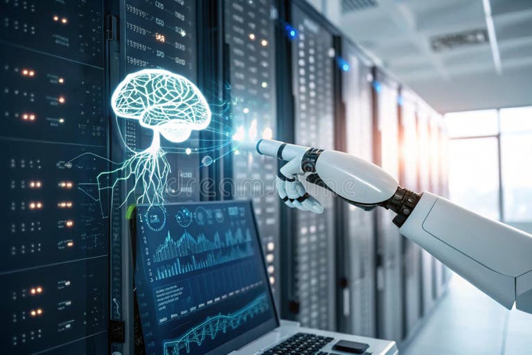 Robot Hand Interacting with Binary Data: AI and Machine Learning in Action Stock Illustration ...