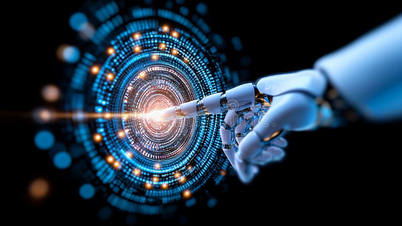 Robot Hand Interacting with Digital Display, Concept of Future ...