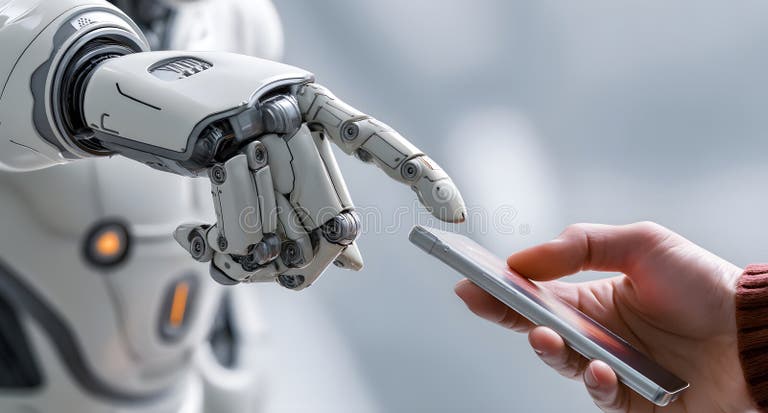 Robot Hand Interacting with Human Holding Smartphone Technology ...