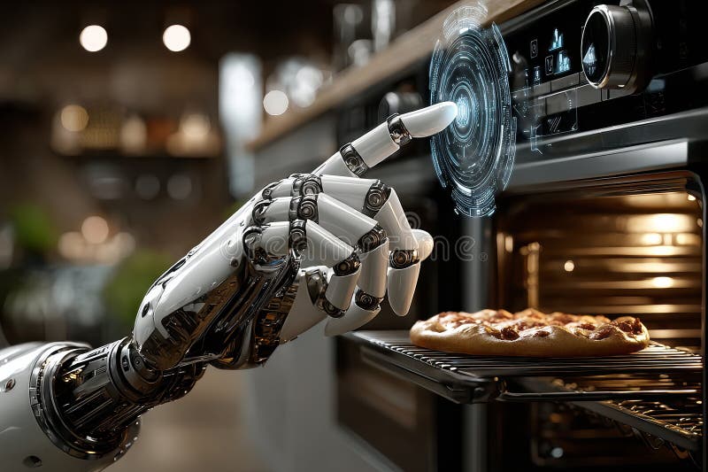 Robot Hand Interacting with Smart Oven Touchscreen while Baking Pizza ...