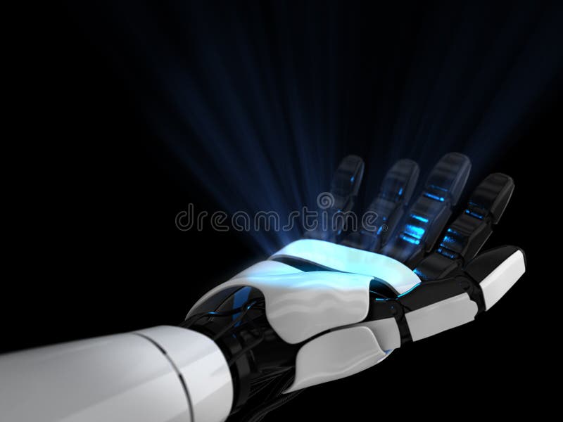 Robot Hand with Light Glow on Hand on Black Background. Stock ...