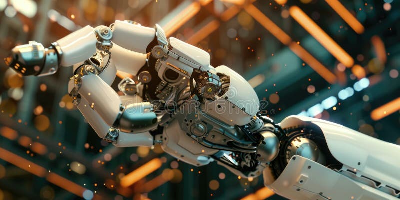 Robot Hand with Lights Background, Stock Image - Image of industrial ...