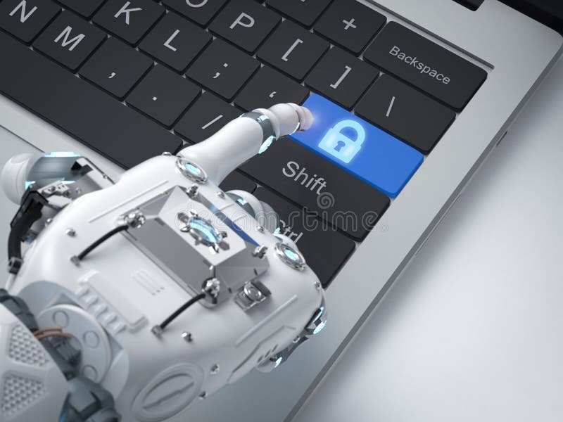 Robot Hand with Lock Button Stock Illustration - Illustration of lock ...
