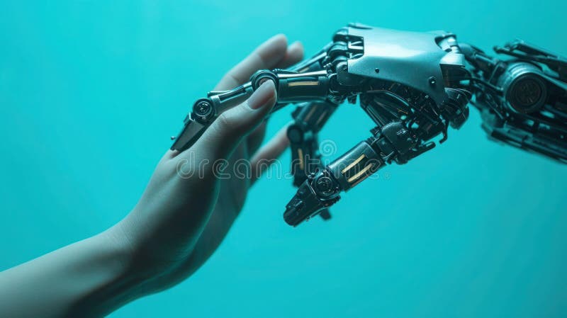 Robot Hand Meets Human Touch. Stock Image - Image of white, science ...