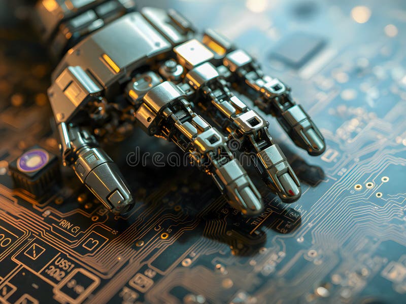 Robot Hand on the Motherboard of the Computer 3d Rendering Stock ...
