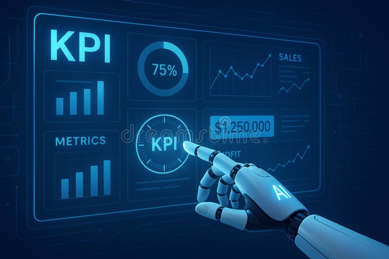 Robot Hand Navigating KPI and Metrics Display Stock Illustration ...