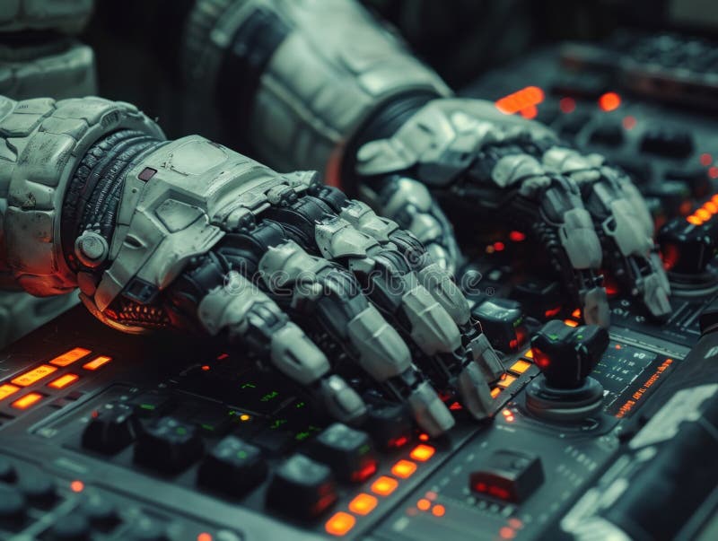 Robot Hand Operating Control Panel Stock Image - Image of control ...