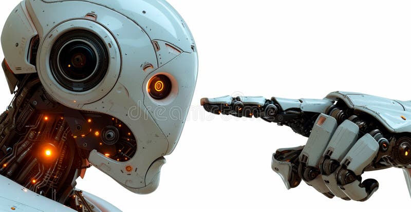 Robot Hand Pointing Finger, Gesture Isolated on White Background ...