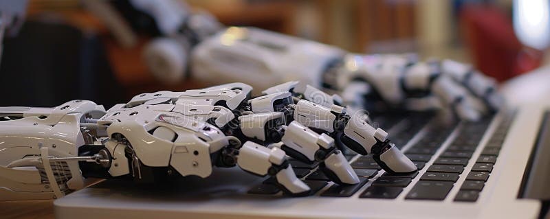 Robot Hand Pressing Laptop Key Stock Illustration - Illustration of ...